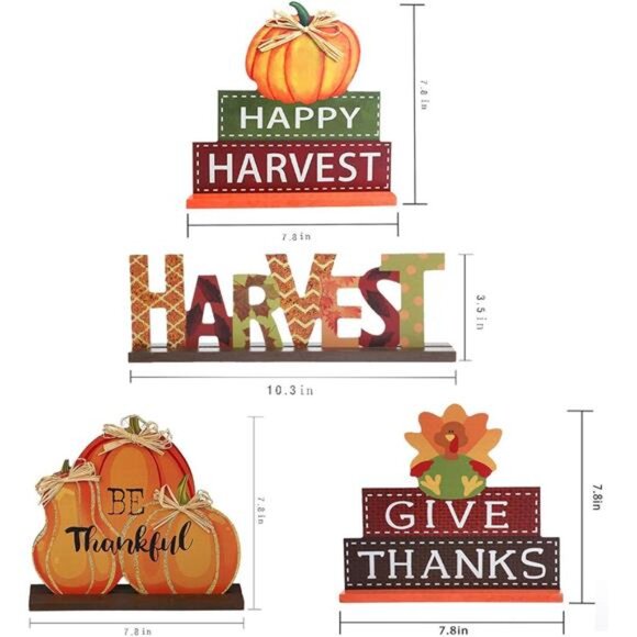Accents | 4 Pack Thanksgiving Themed Table Centerpiece Signs Wood ...